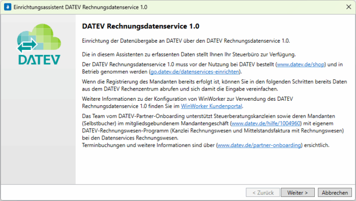 DATEV Rechnungsdatenservice 1.0 einrichten - WINWORKER
